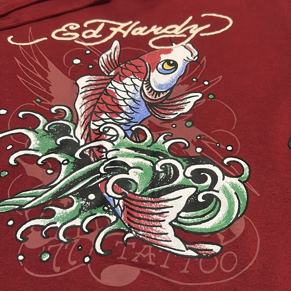 Ed Hardy | Tops | Ed Hardy Womens Graphic Hoodie Size L Wine Color Nwt ...